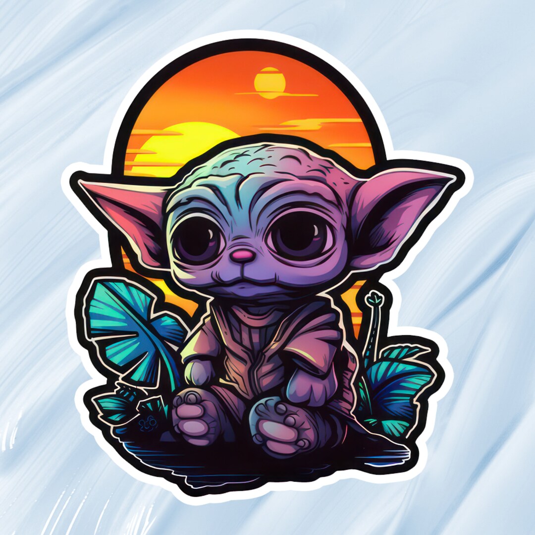 Chibi Baby Yoda Sunset VINYL STICKER Laptop Funny Car - Etsy