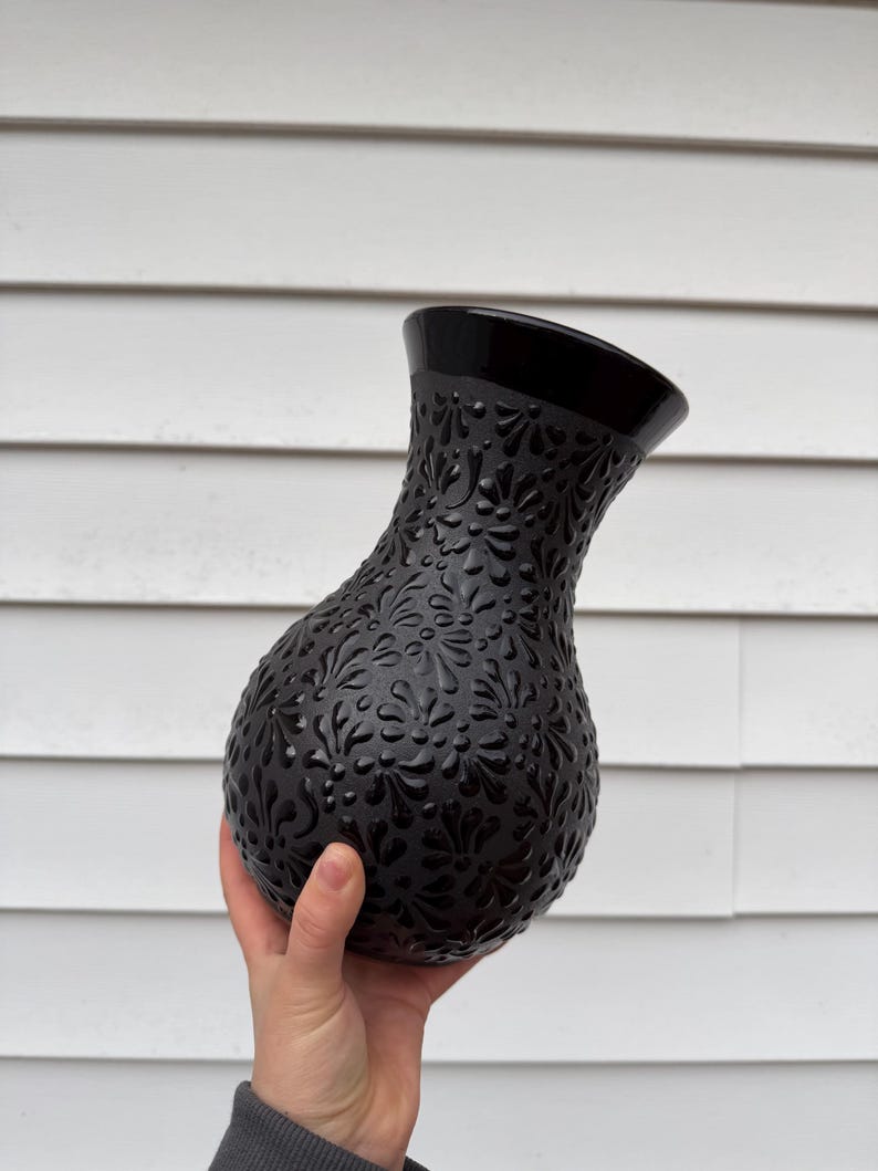 Hand-painted Mexican Barro Flower Vase With Black Design and Intricate ...