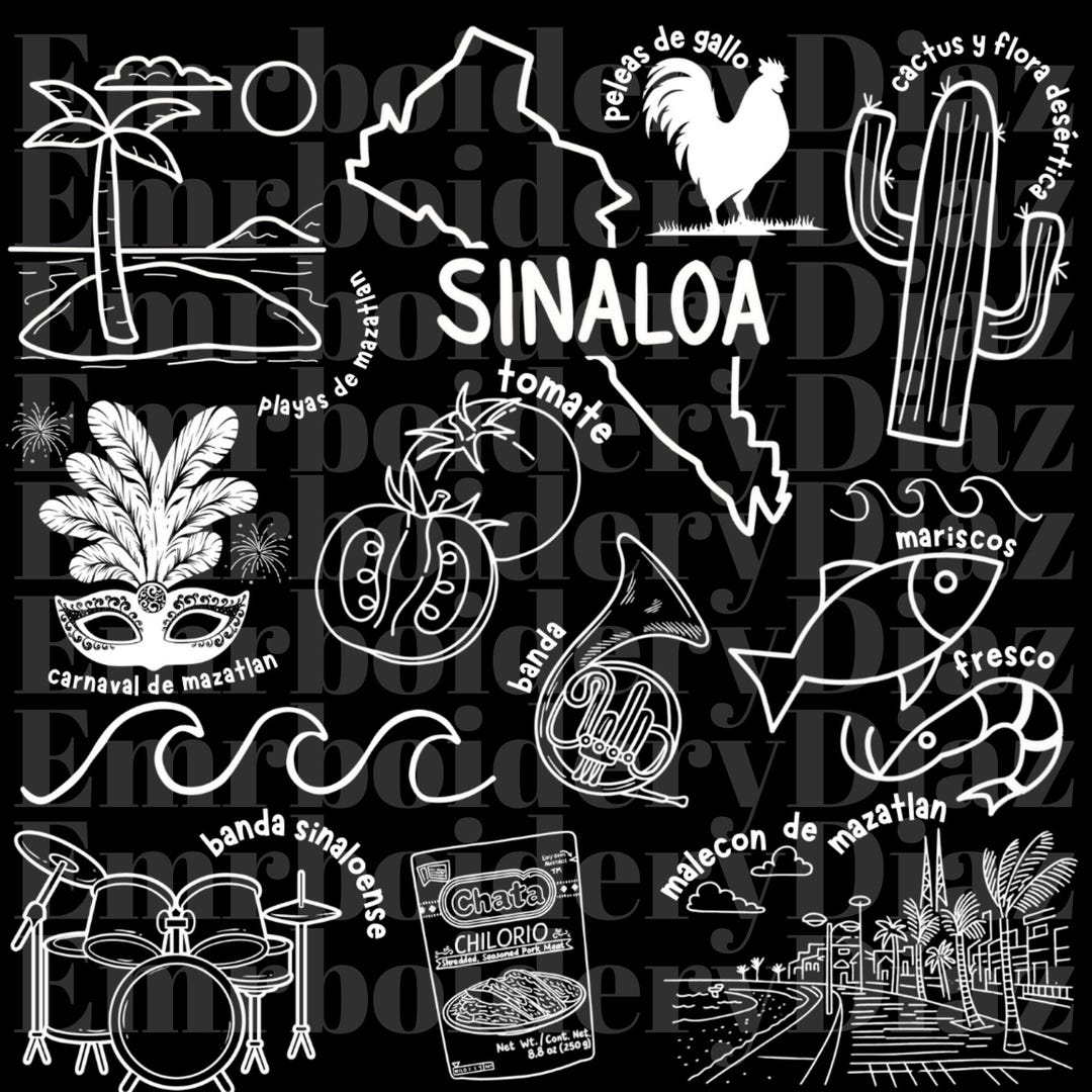 Sinaloa Mexico State Doodle Design, Mexican State Clipart, Digital ...
