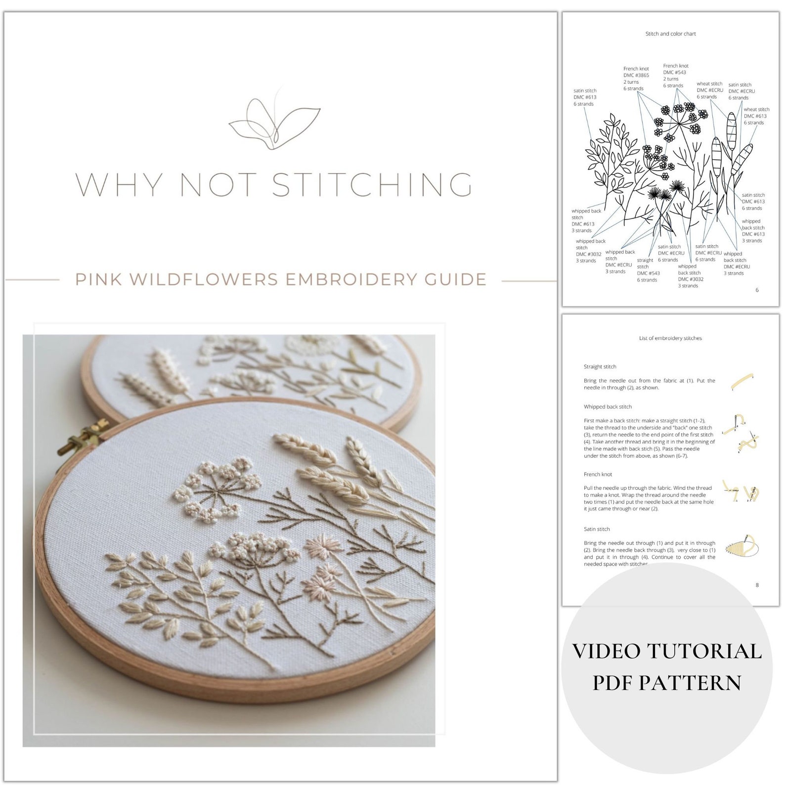 Wildflowers Embroidery Pattern Video Tutorial Beginner - Etsy