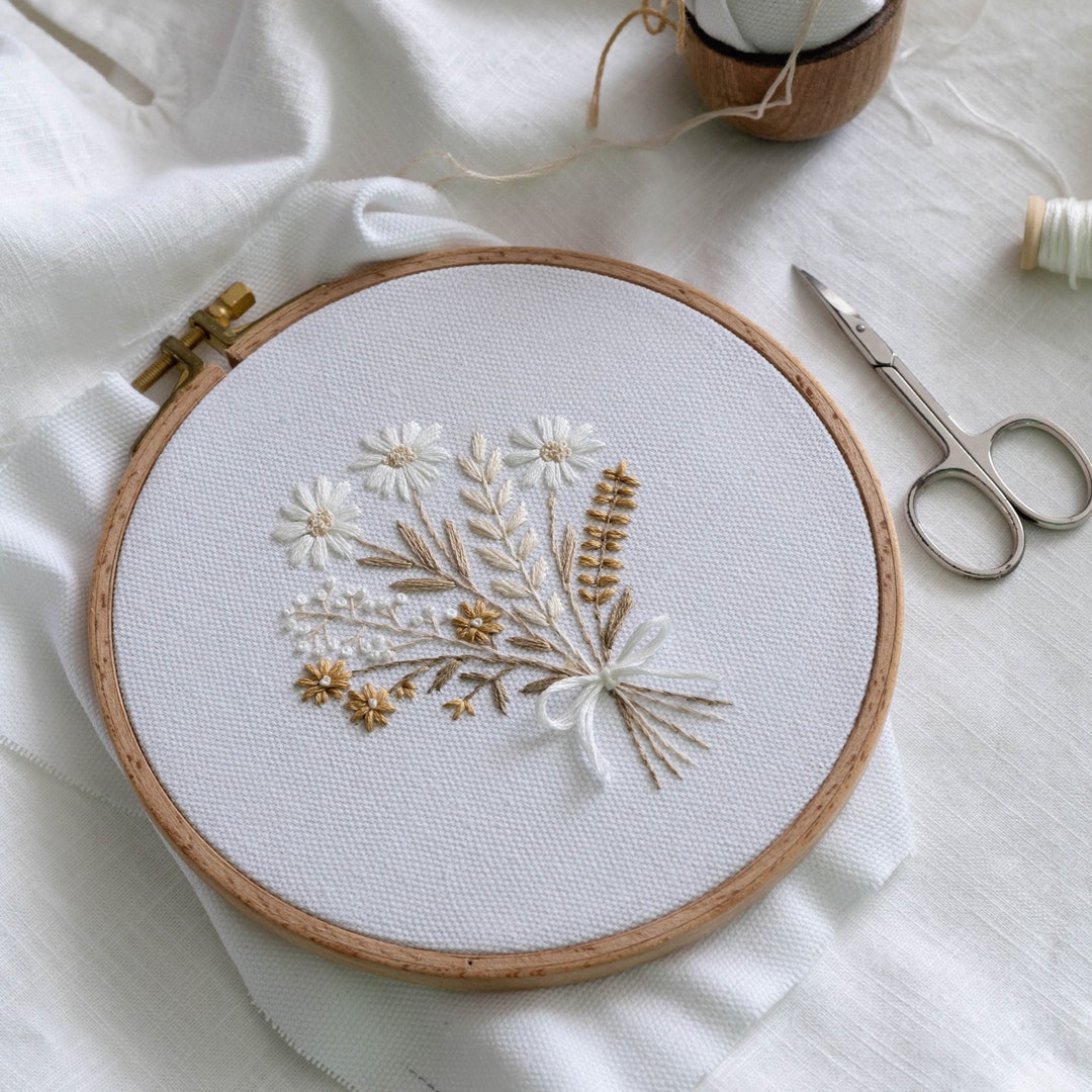 Bouquet Embroidery Pattern + Video Tutorial, Beginner Embroidery PDF ...