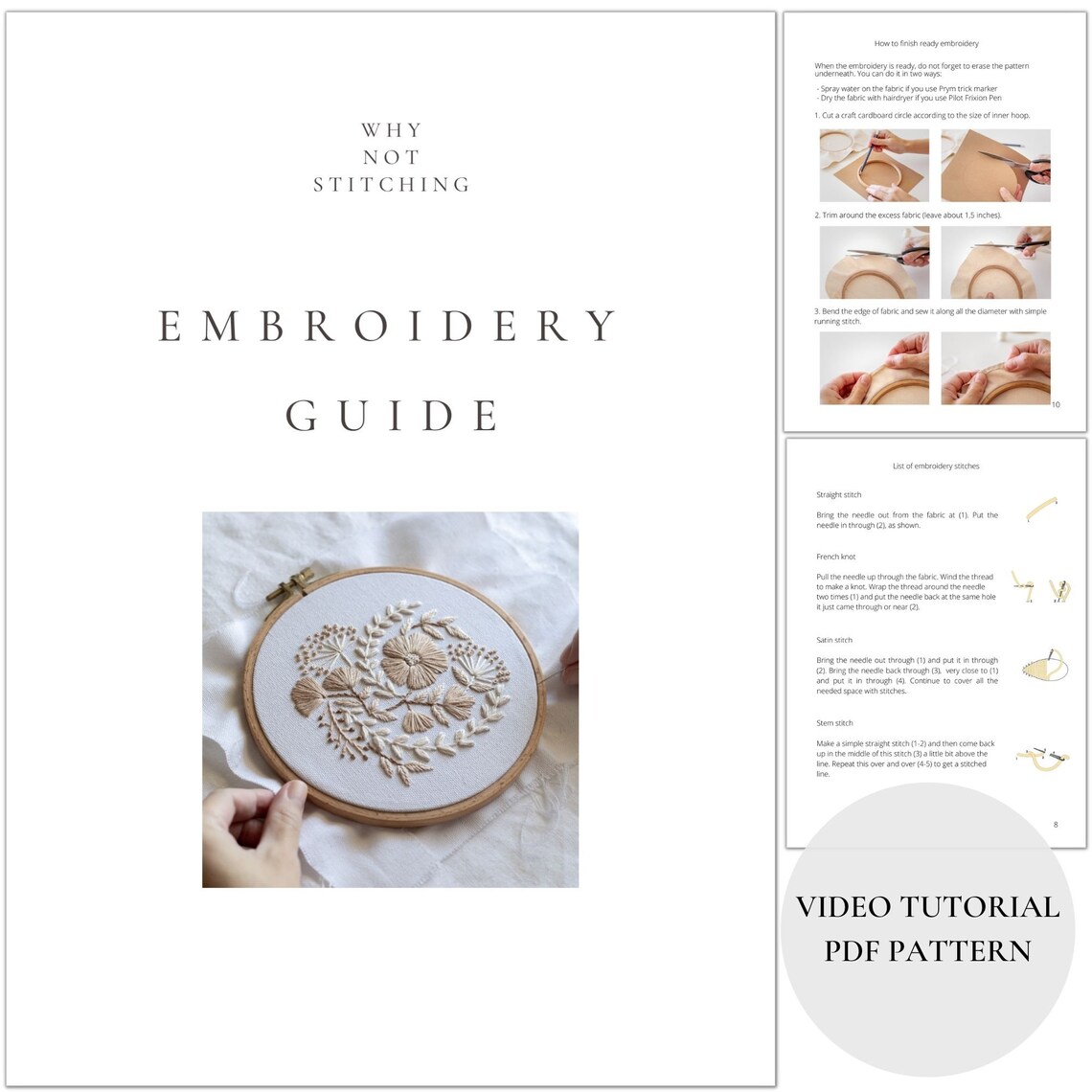 Flower Embroidery Pattern Video Tutorial Beginner | Etsy