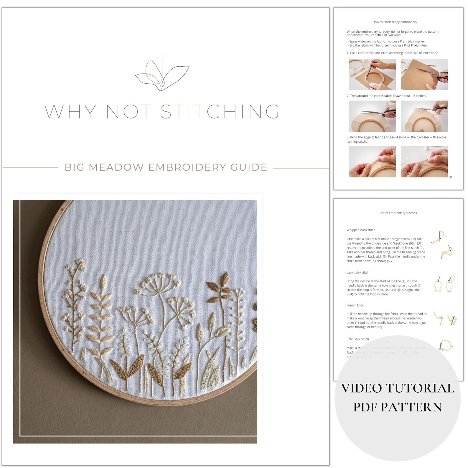 Wildflowers Meadow Embroidery Pattern + Video Tutorial, Beginner ...