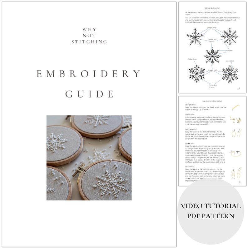 Five Snowflakes Christmas Embroidery Pattern Video Tutorial - Etsy