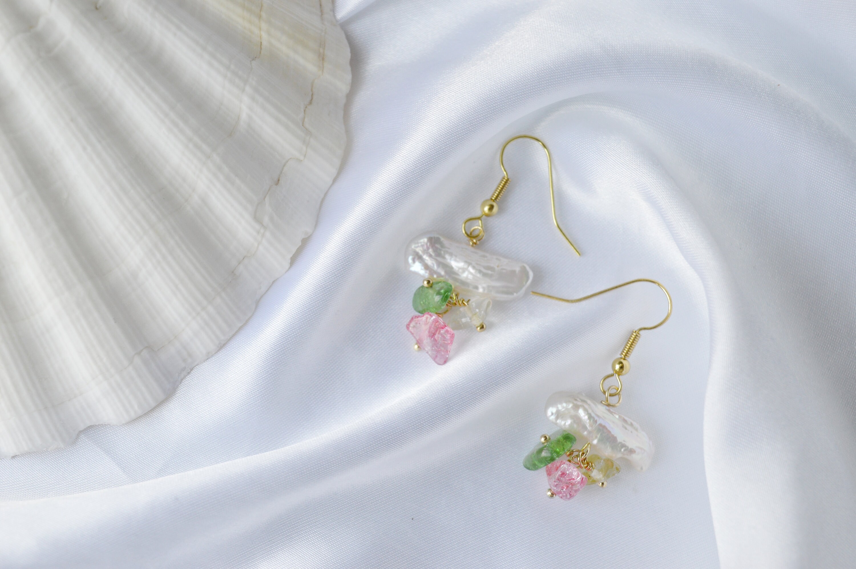 Biwa Keshi Pearl & Colourful Glazed Bead Earrings Excellent - Etsy UK
