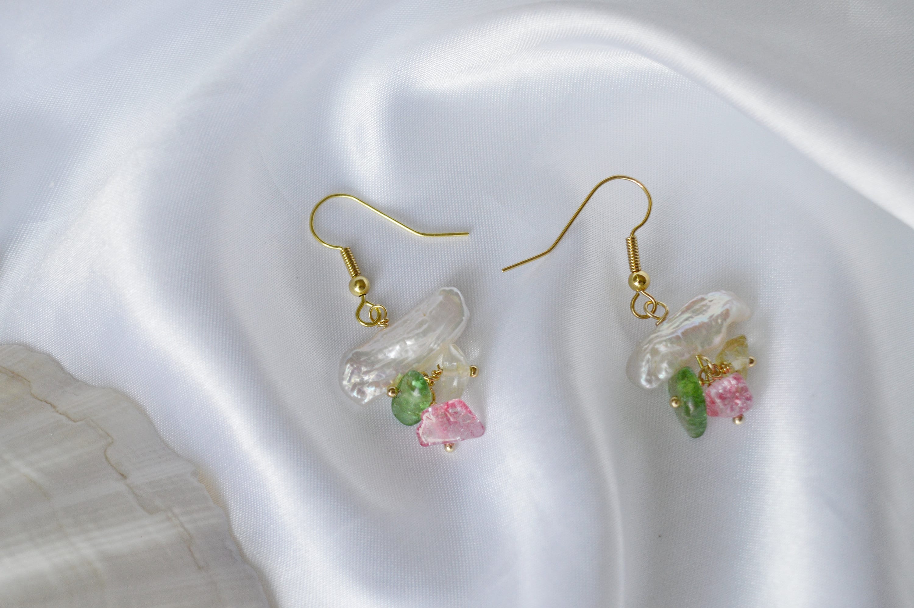 Biwa Keshi Pearl & Colourful Glazed Bead Earrings Excellent - Etsy UK