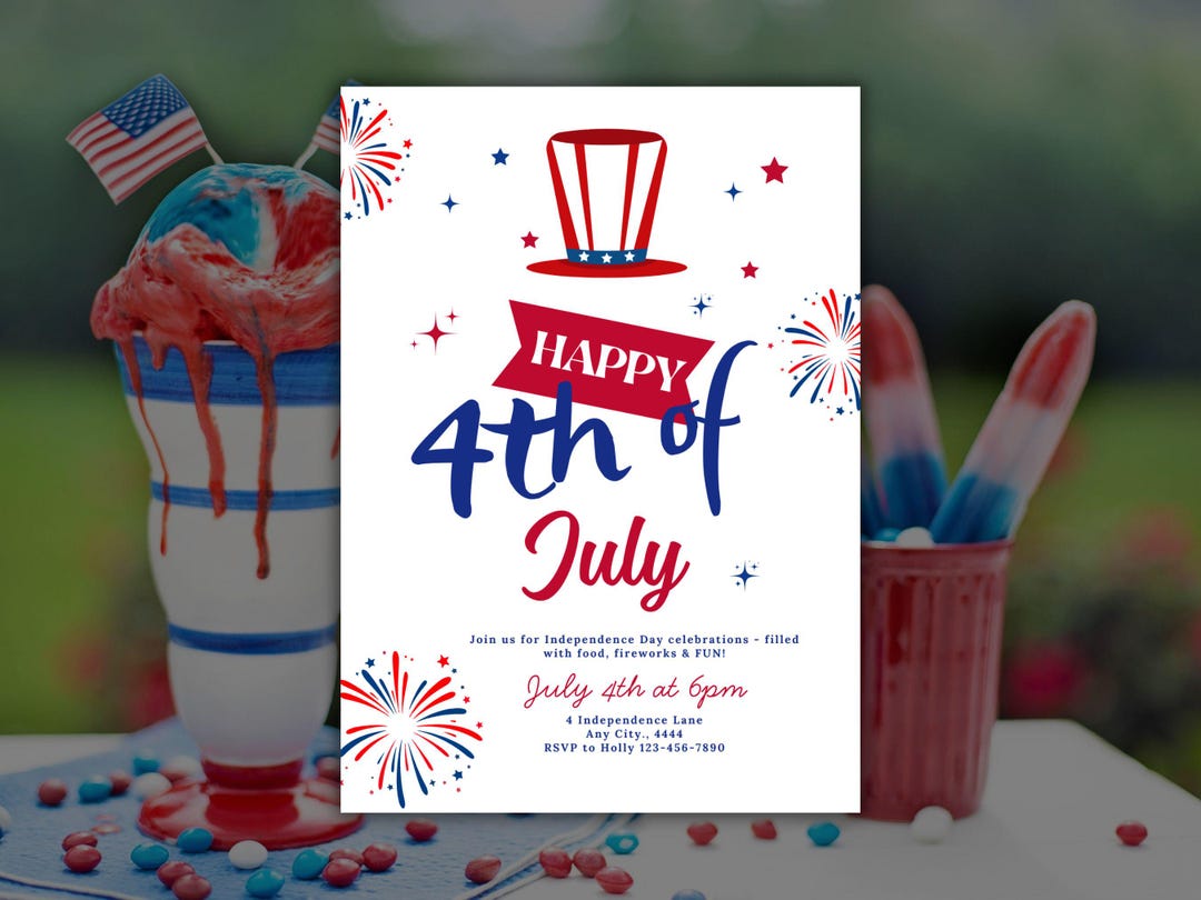 Editable 4th July Invite, Red White Blue Canva, Patriotic - Etsy