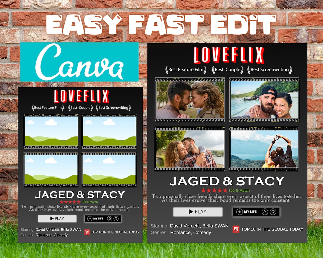 Custom Movie Poster Canva Template Fully Editable Gift for Couples ...