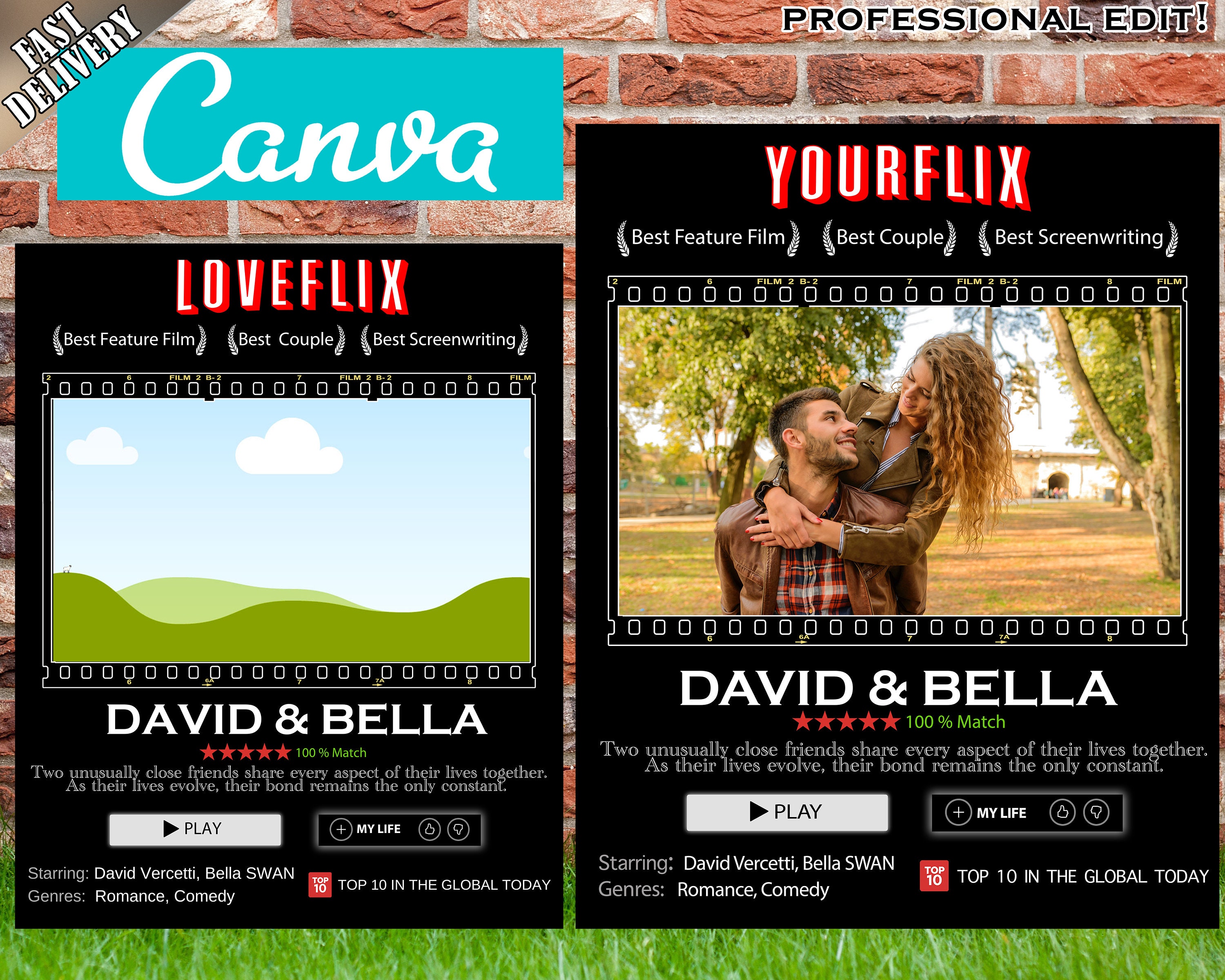 Template Canva Movie Poster Filmstrip Fully Editable Gift for Couples ...