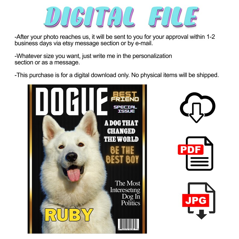 Custom Dogue Magazine Cover, Personalized Pet Portrait Digital File Dog ...