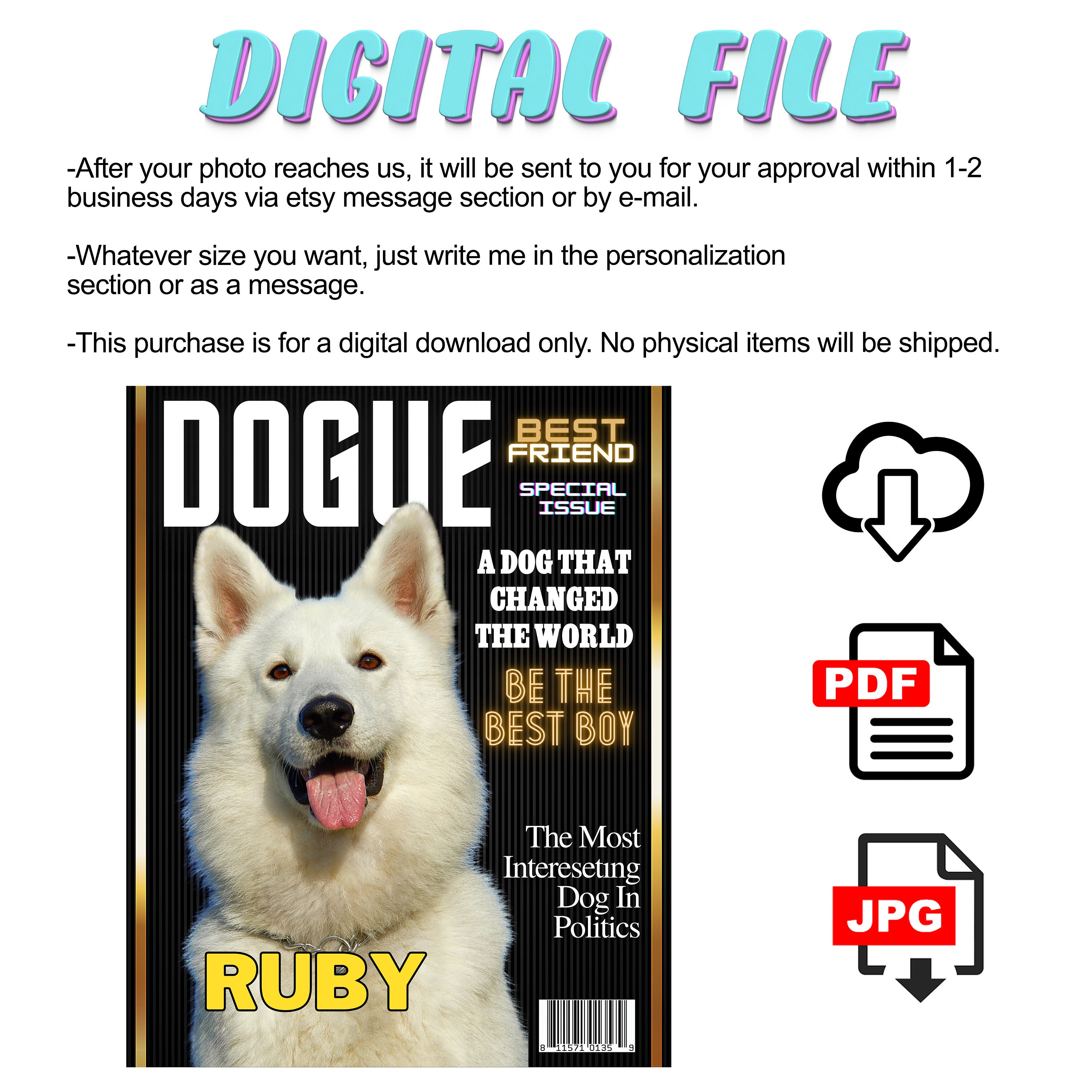 Custom Dogue Magazine Cover, Personalized Pet Portrait Digital File Dog ...