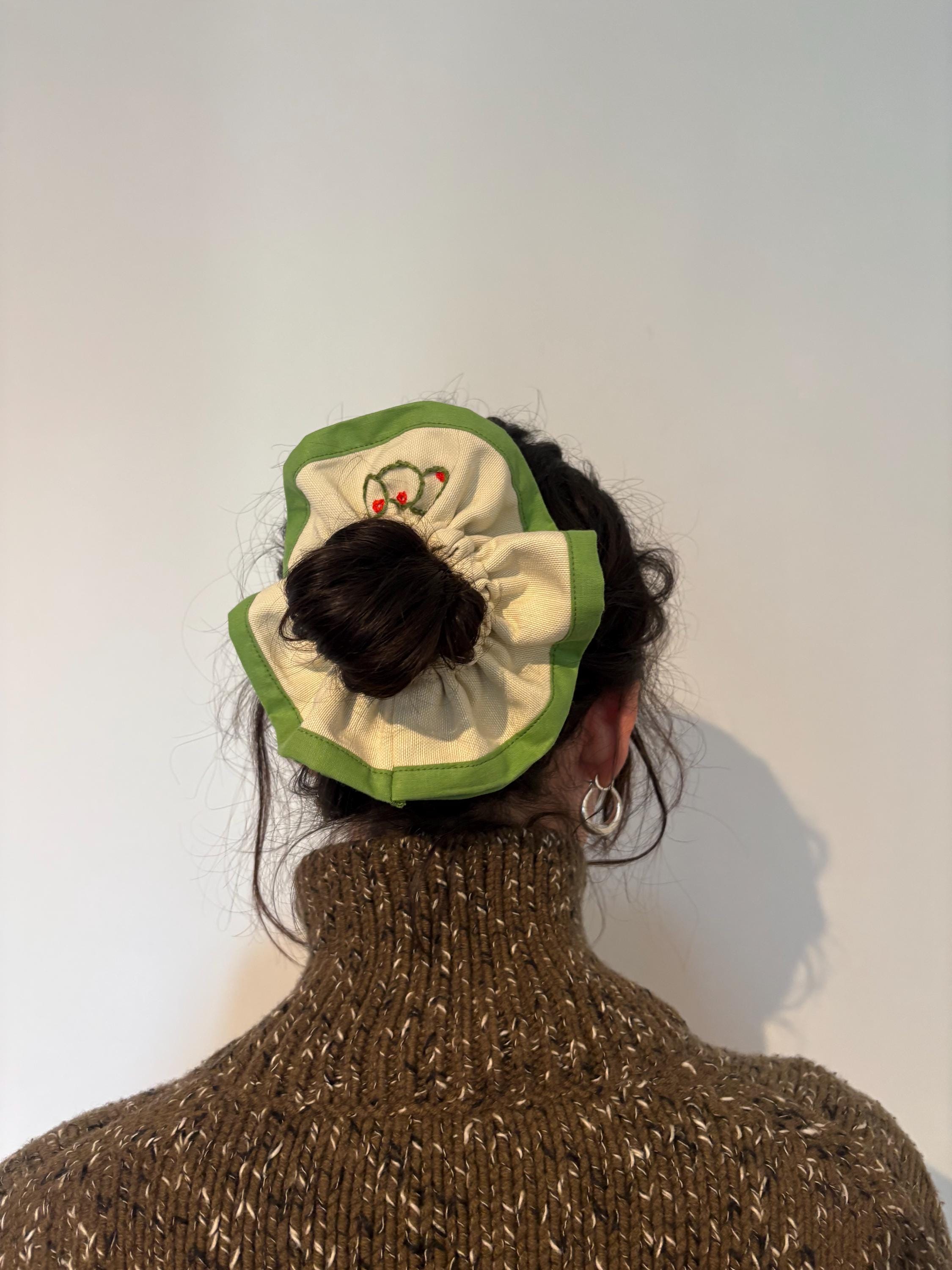 Oversized Olive Embroidered Hair Scrunchie - Available in 2 Sizes. - Etsy