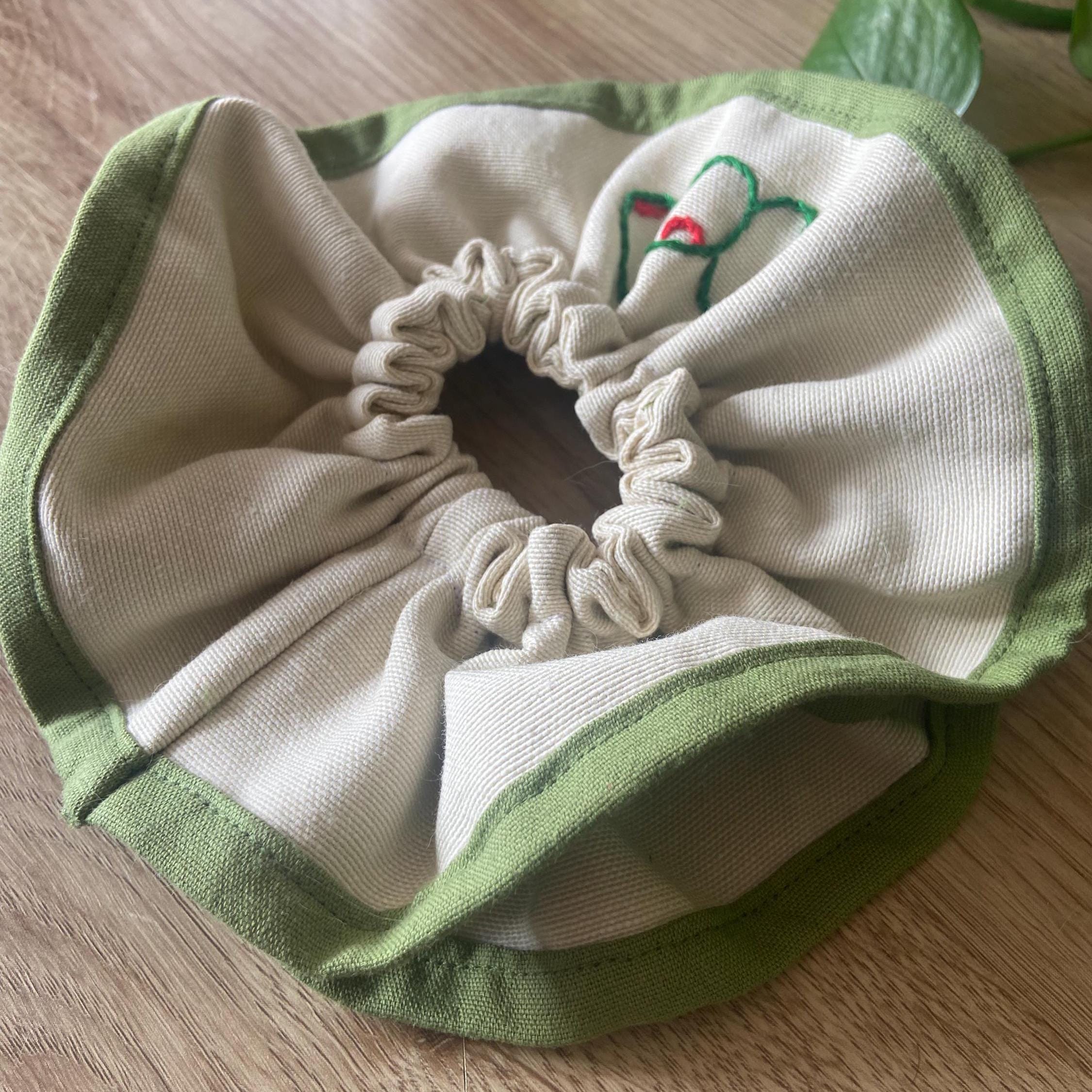 Oversized Olive Embroidered Hair Scrunchie - Available in 2 Sizes. - Etsy