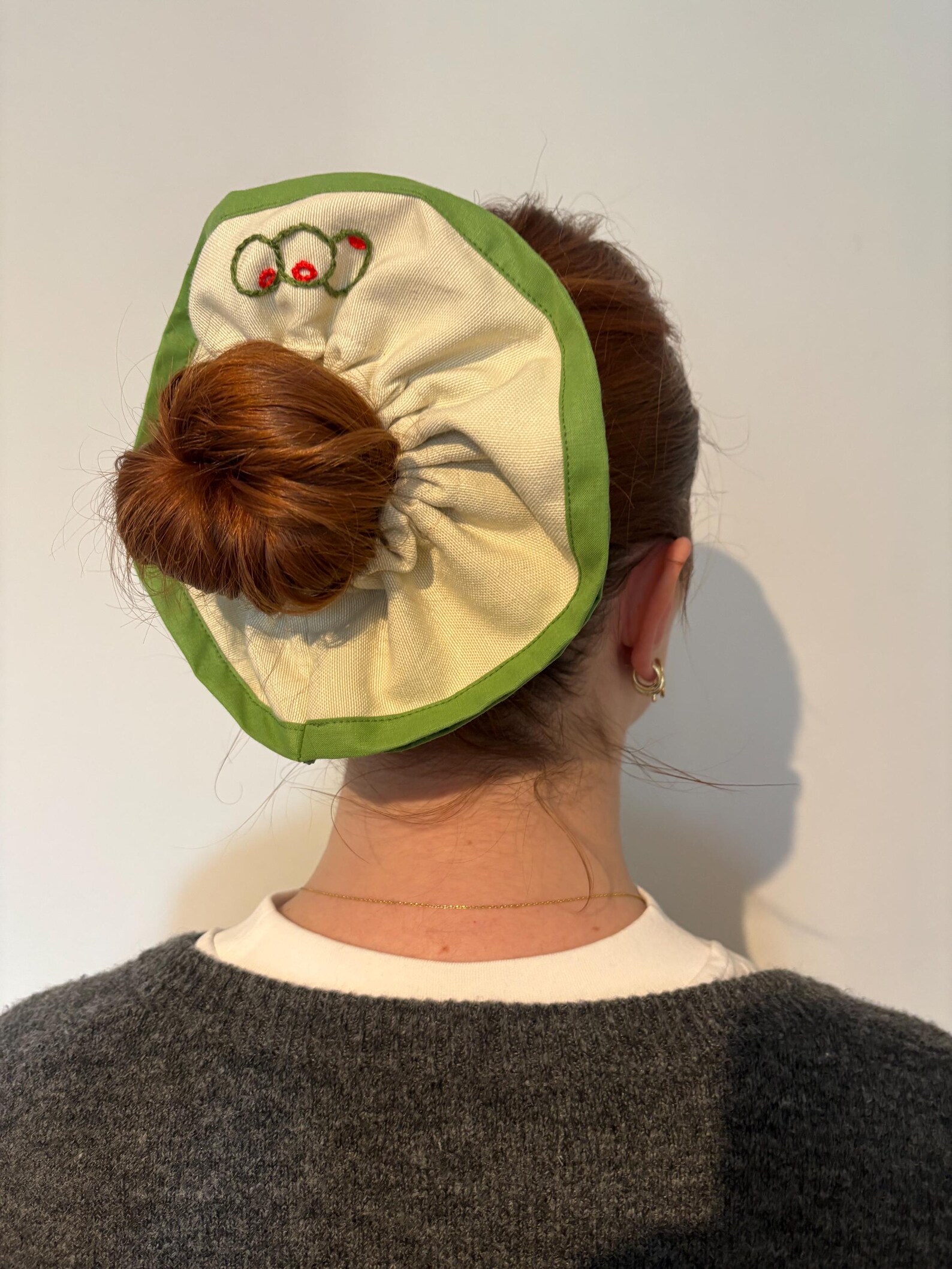 Oversized Olive Embroidered Hair Scrunchie - Available in 2 Sizes. - Etsy