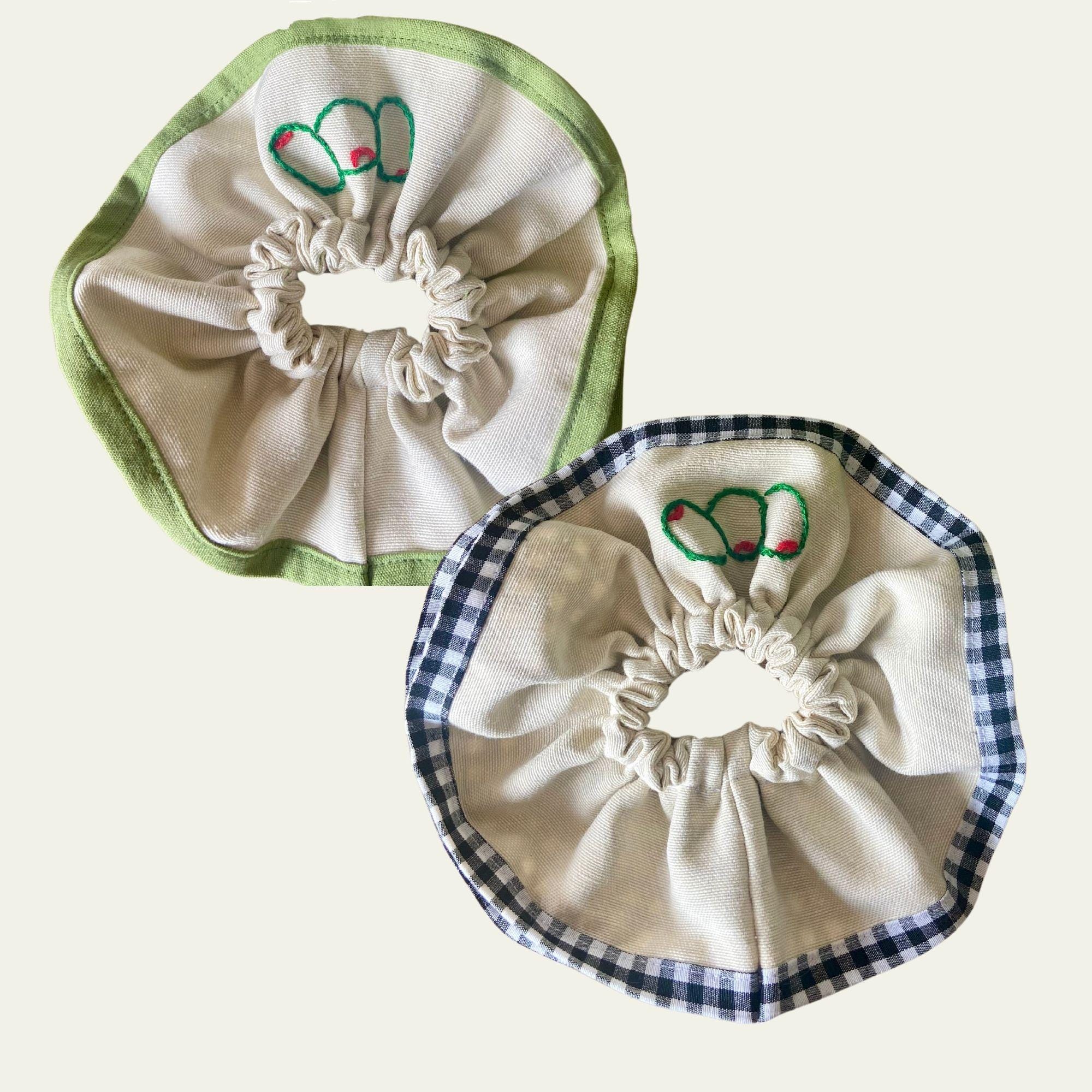 Oversized Olive Embroidered Hair Scrunchie - Available in 2 Sizes. - Etsy