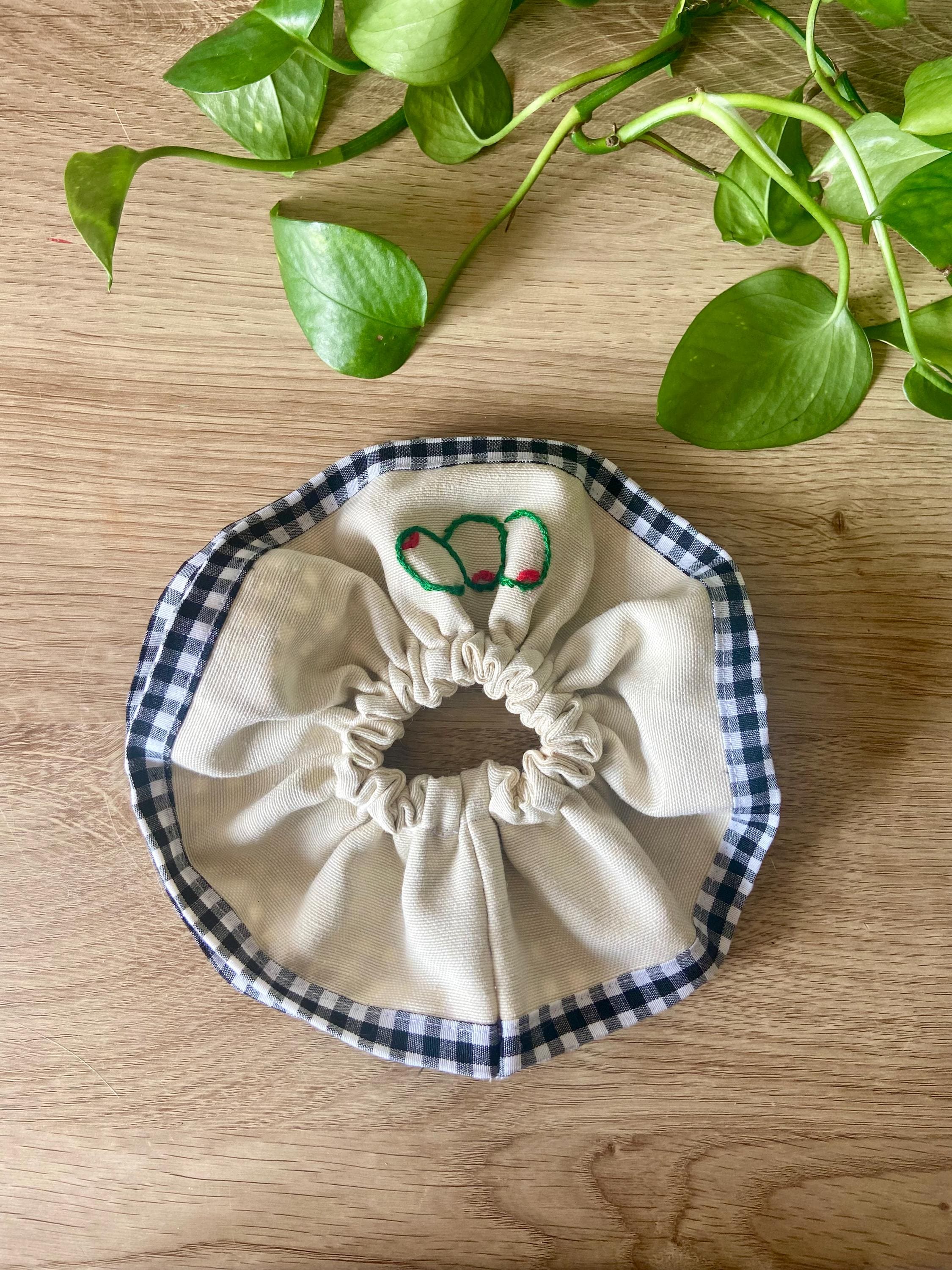 Oversized Olive Embroidered Hair Scrunchie - Available in 2 Sizes. - Etsy