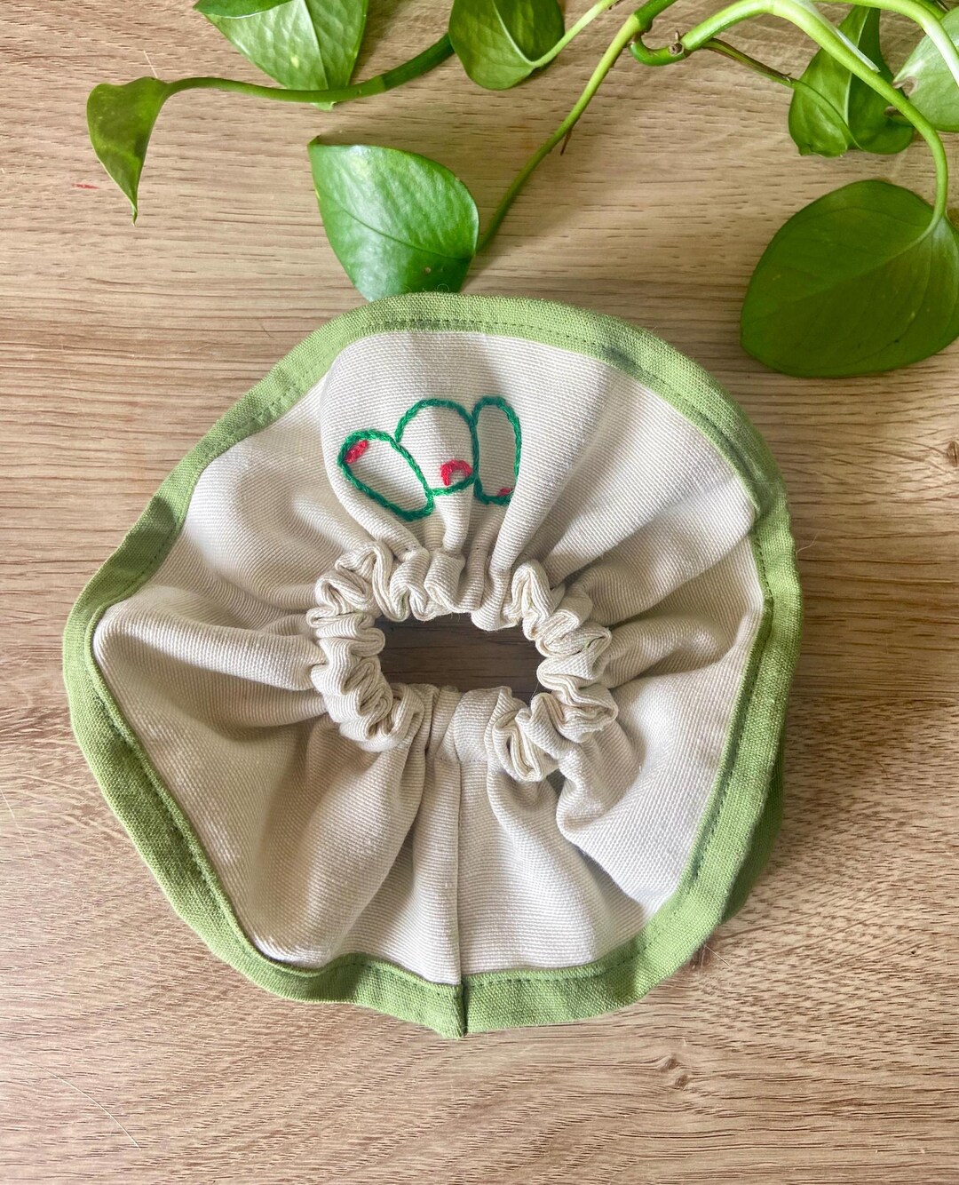 Oversized Olive Embroidered Hair Scrunchie - Available in 2 Sizes. - Etsy