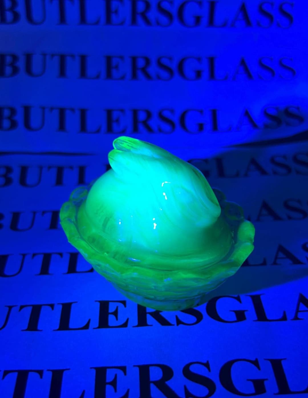 Boyd Glass Uranium Bunny on Nest Vintage - Etsy