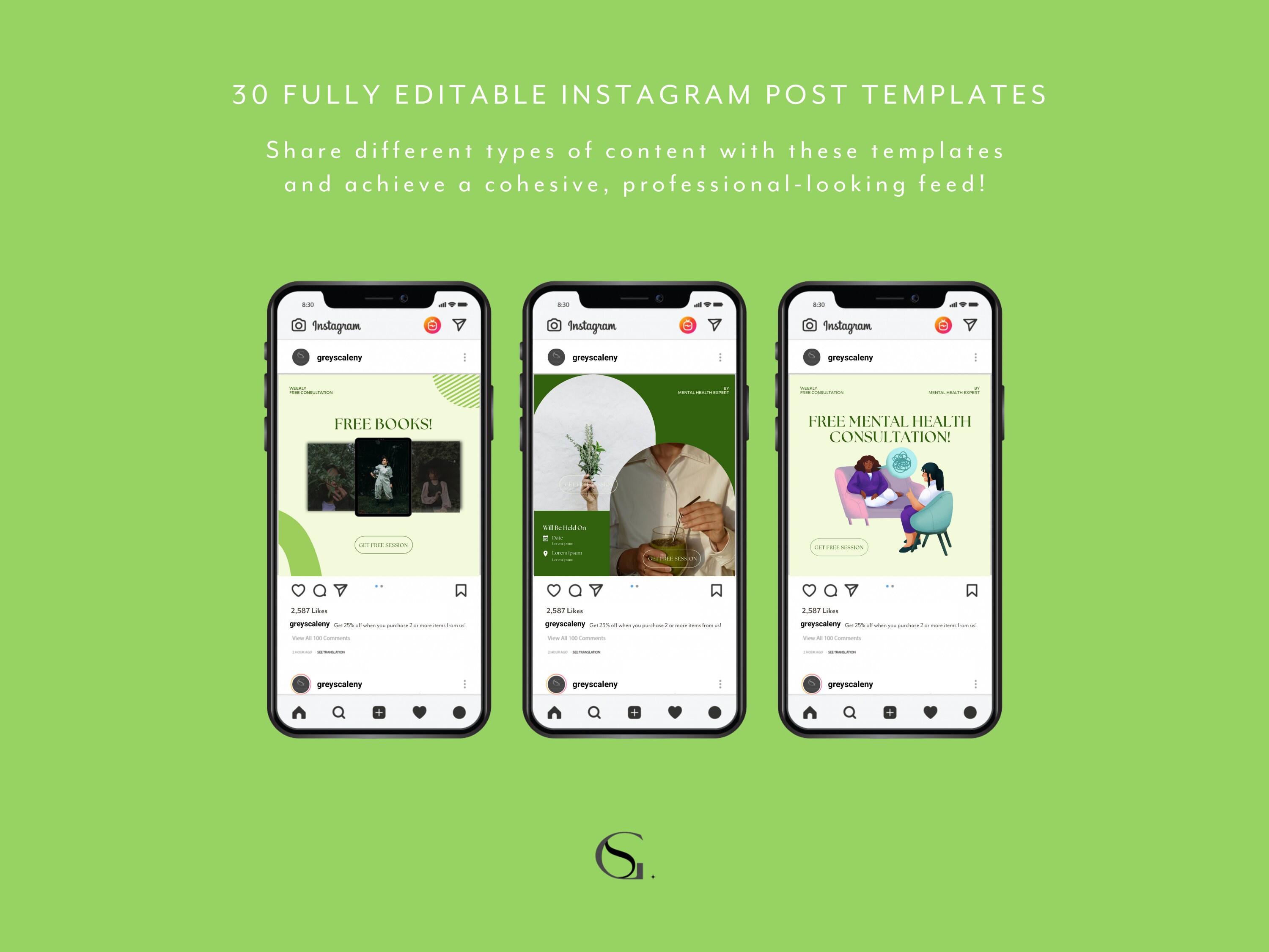 30 Mental Health Engagement Post Templates Branding Kit, Social Media ...