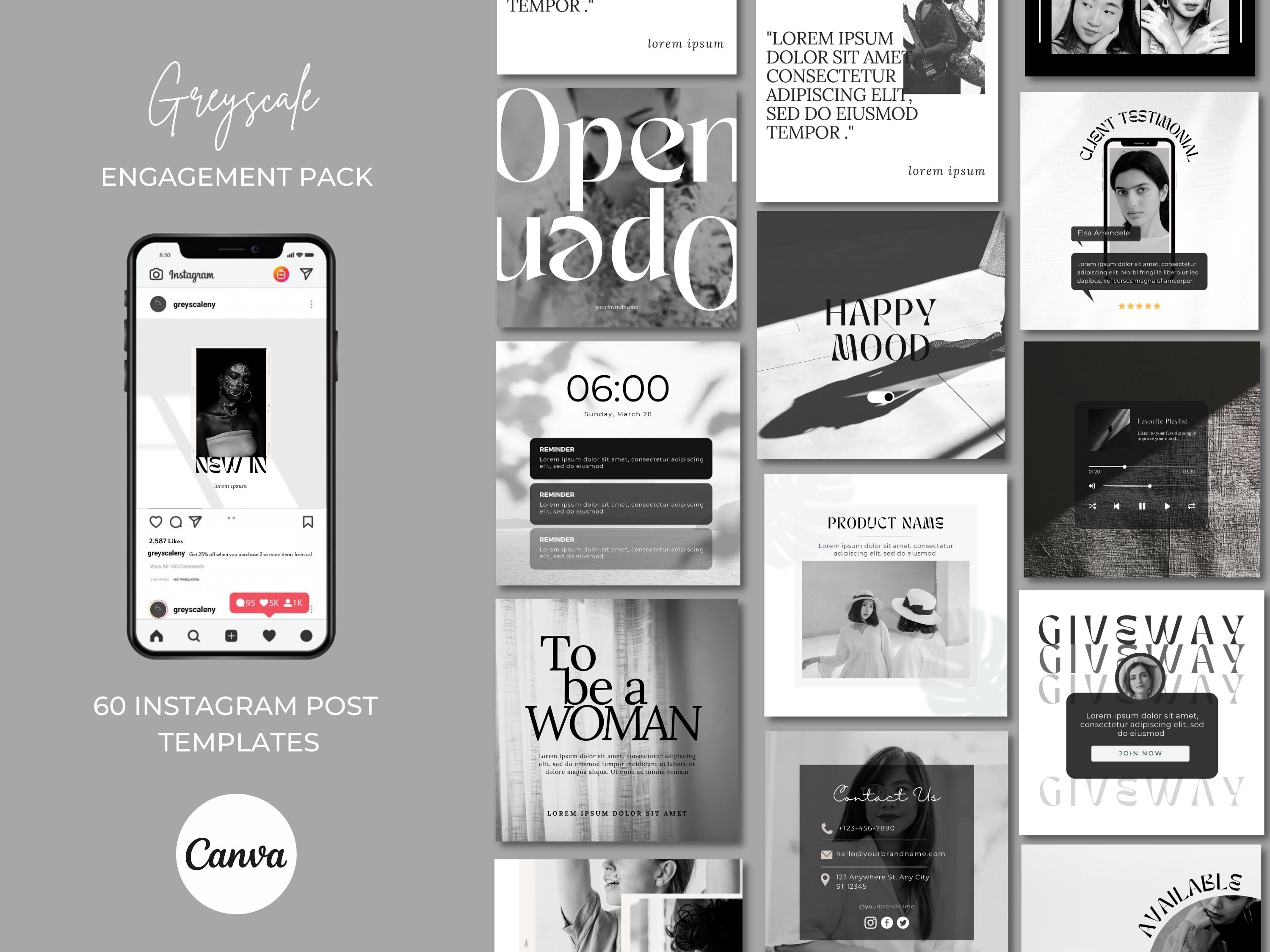 60 Black and White Instagram Post Templates Branding Social - Etsy