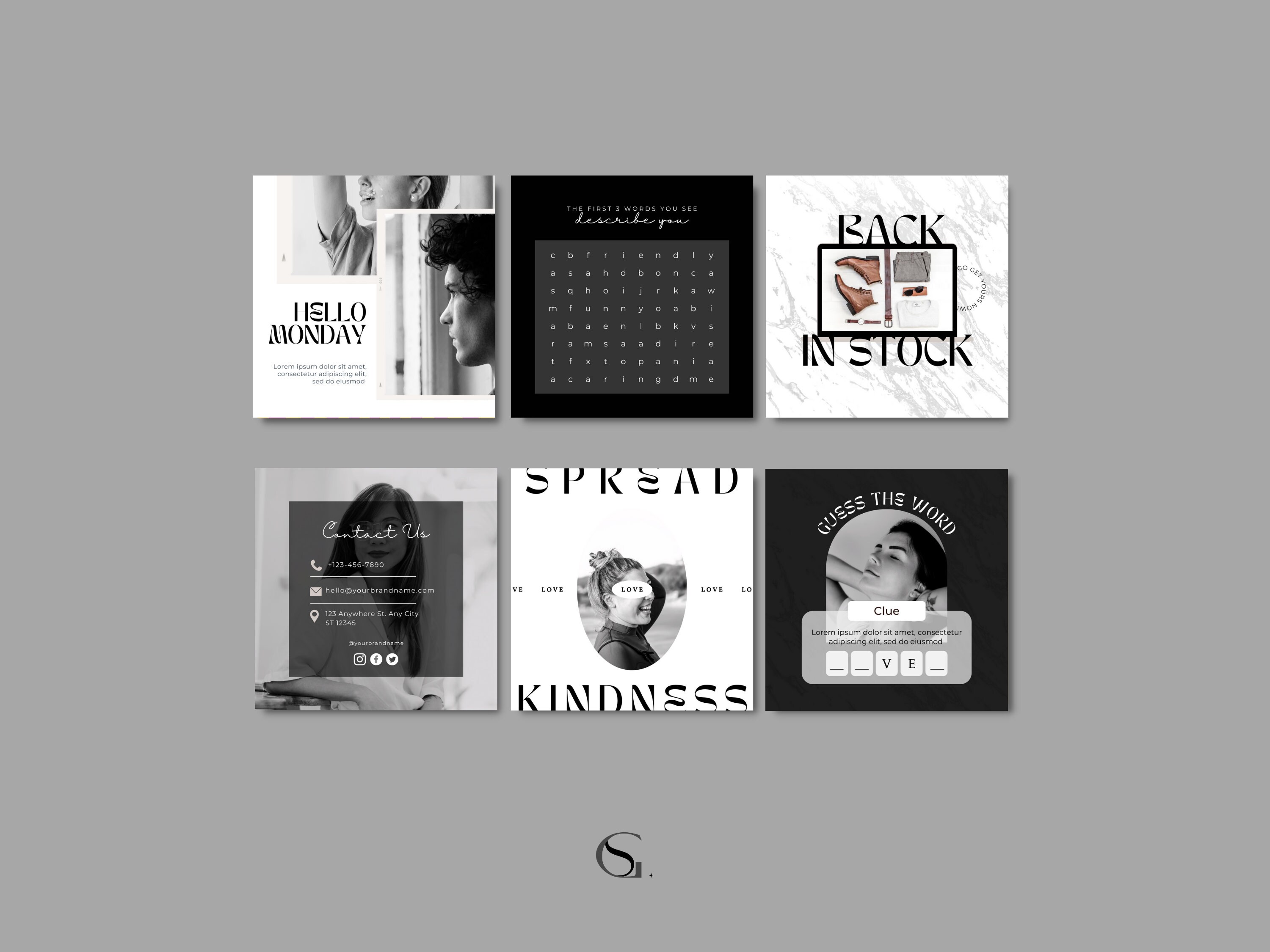 60 Black and White Instagram Post Templates Branding Social - Etsy