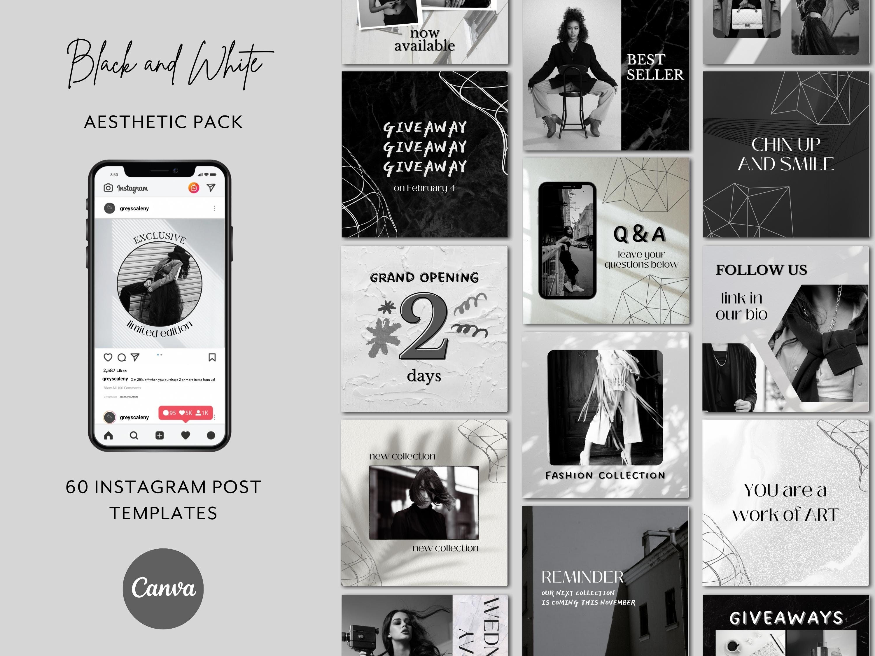 60 Black and White Engagement Post Templates Branding Social - Etsy