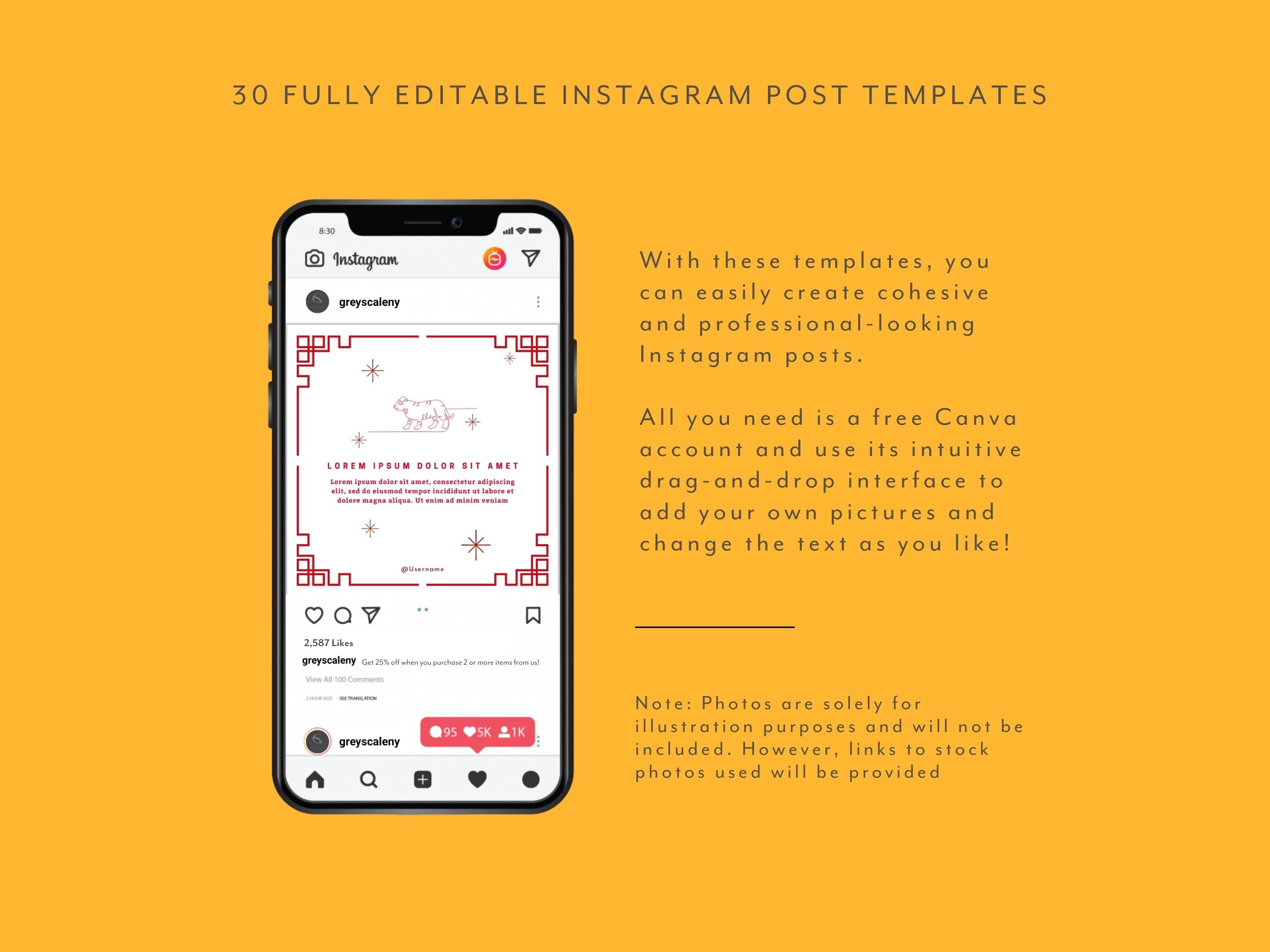 30 Chinese New Year Instagram Post Templates Year of the - Etsy