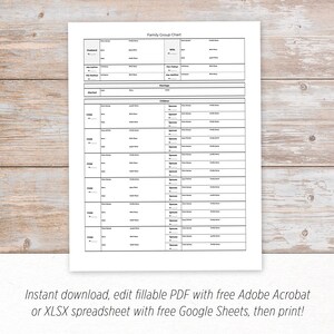 Family Group Chart Digital Printable Fillable PDF and XLSX - Etsy