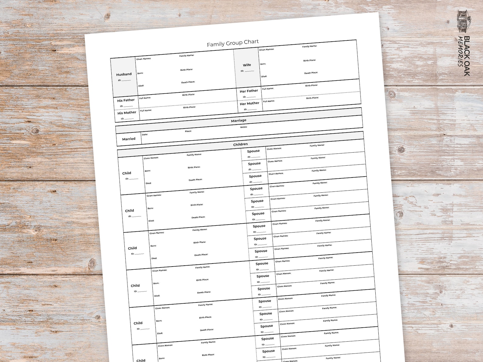 Family Group Chart - Digital, Printable, Fillable PDF and XLSX ...