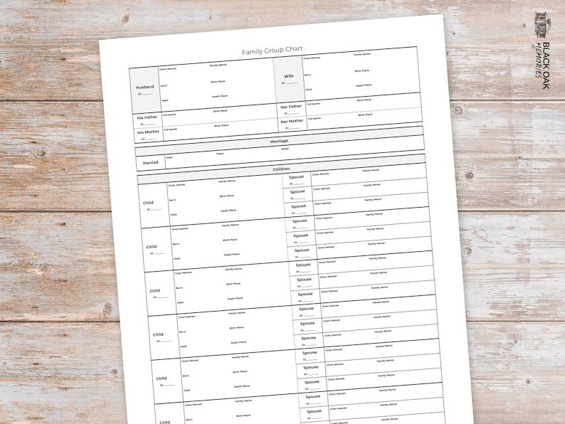 Family Group Chart - Digital, Printable, Fillable PDF and XLSX ...