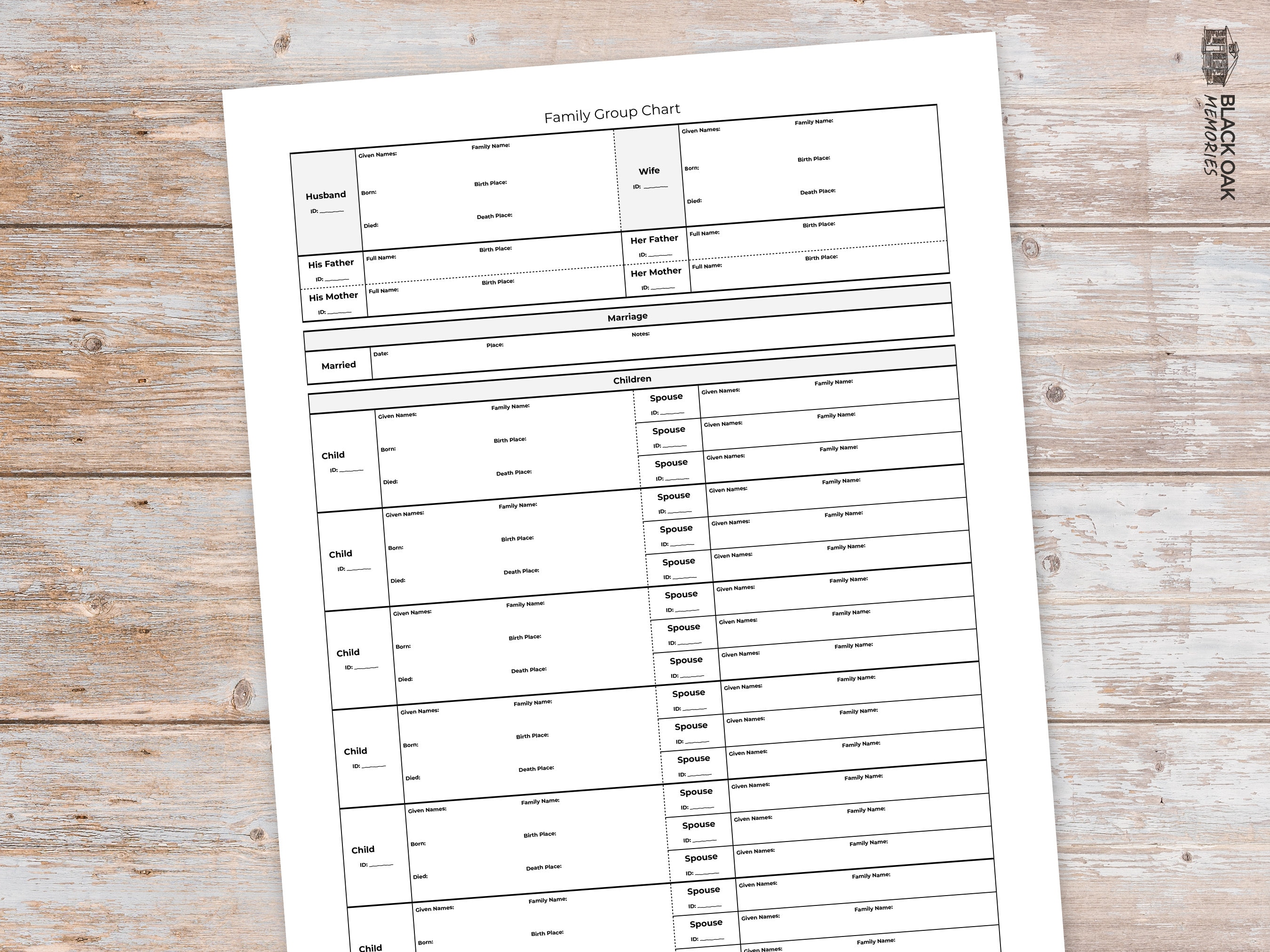 Family Group Chart - Digital, Printable, Fillable PDF and XLSX ...