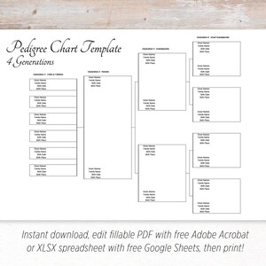 Family Tree Pedigree Chart 4 Generations Digital - Etsy