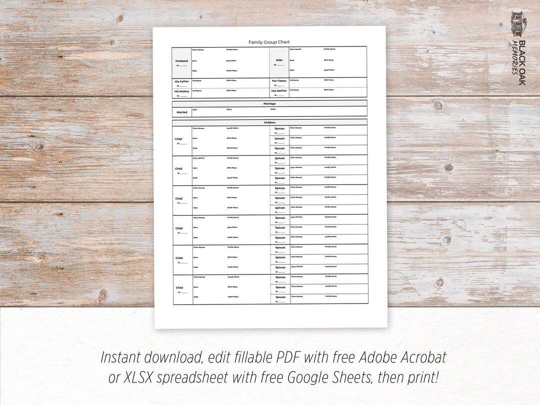 Family Group Chart Digital Printable Fillable PDF and XLSX - Etsy