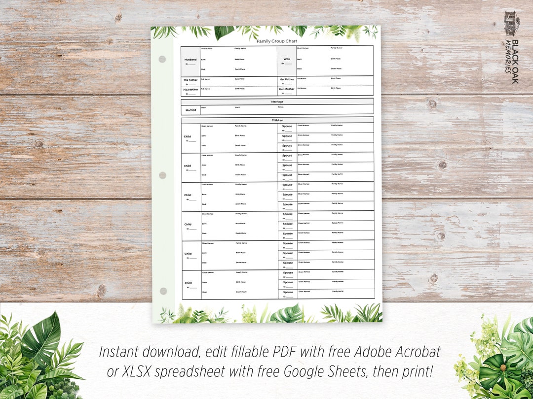 Tropical Family Group Chart - Digital, Printable, Fillable PDF and XLSX ...