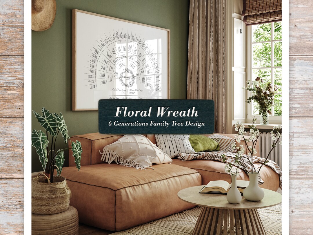 Floral Wreath Family Tree - 6 Generations - Personalized Digital Custom ...