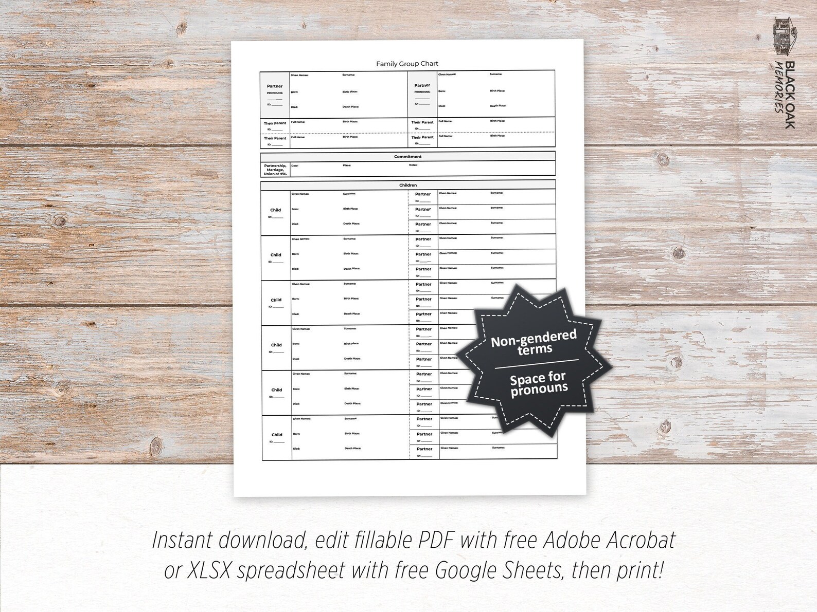 Family Group Chart - Non-gendered - Digital, Printable, Fillable PDF ...