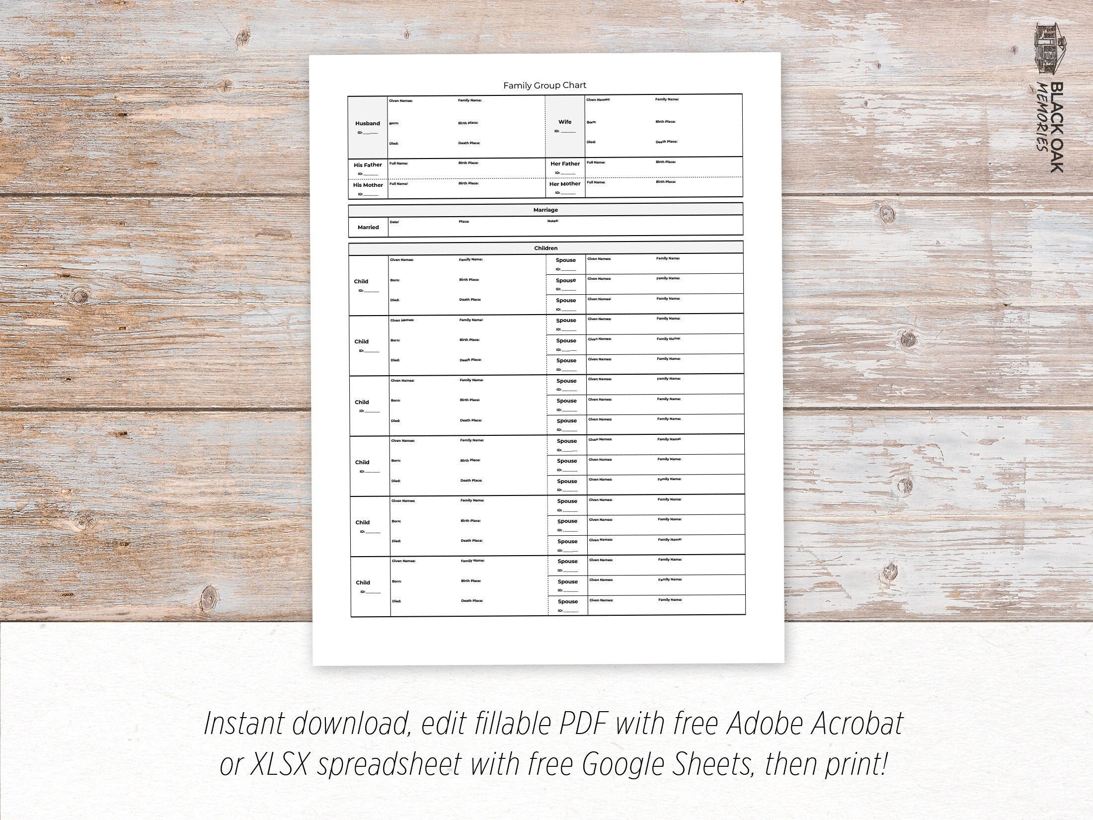 Family Group Chart Digital Printable Fillable PDF and XLSX - Etsy