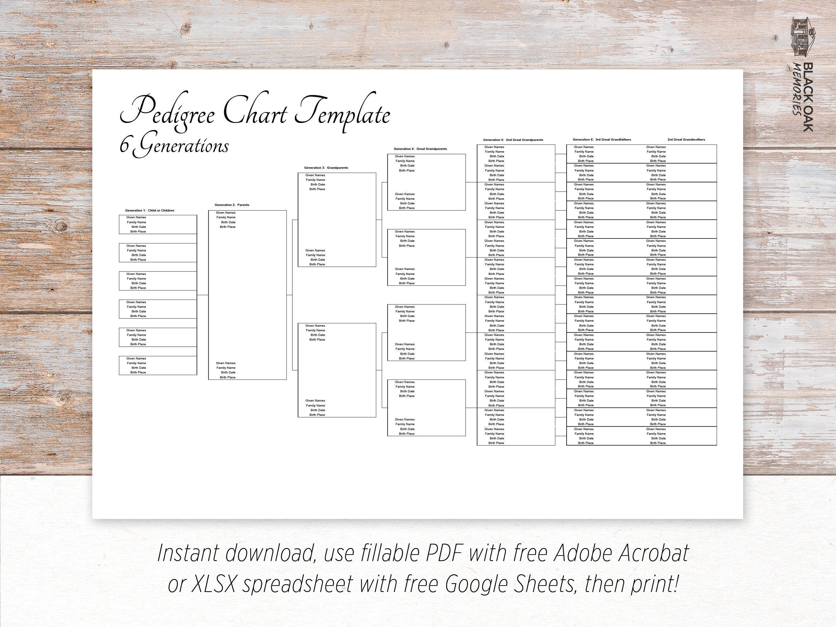 Family Tree Pedigree Chart 6 Generations Digital - Etsy Canada