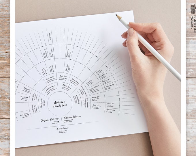 Family Tree Fan Chart Ancestry Map Genealogy Template 6 Generation ...