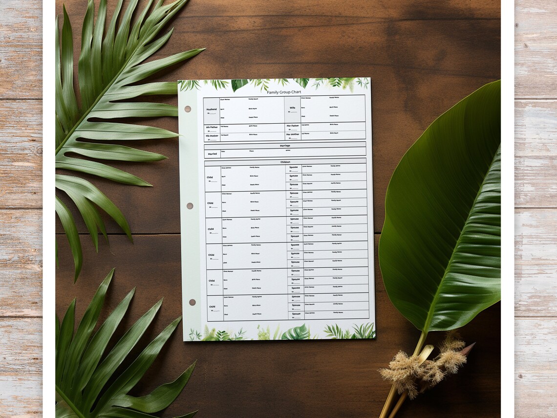 Tropical Family Group Chart Digital, Printable, Fillable PDF and XLSX ...