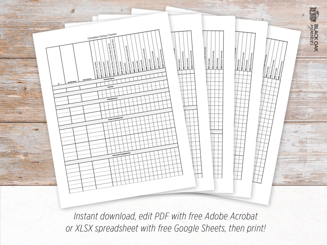 Family Tree Canada Census Tracker Digital Printable PDF and - Etsy