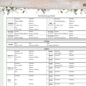 Floral Family Group Chart - Digital, Printable, Fillable PDF and XLSX ...