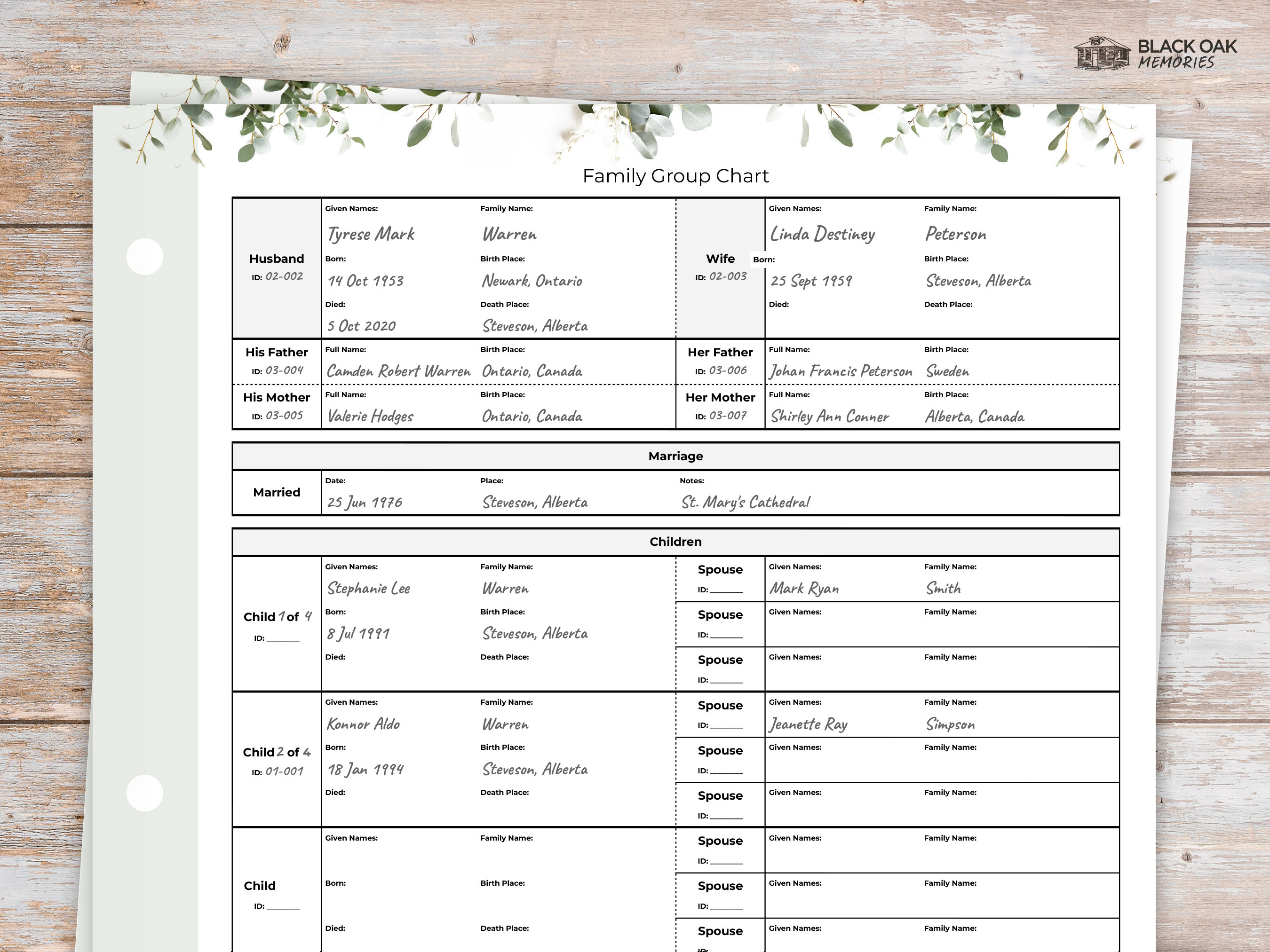 Floral Family Group Chart - Digital, Printable, Fillable PDF and XLSX ...