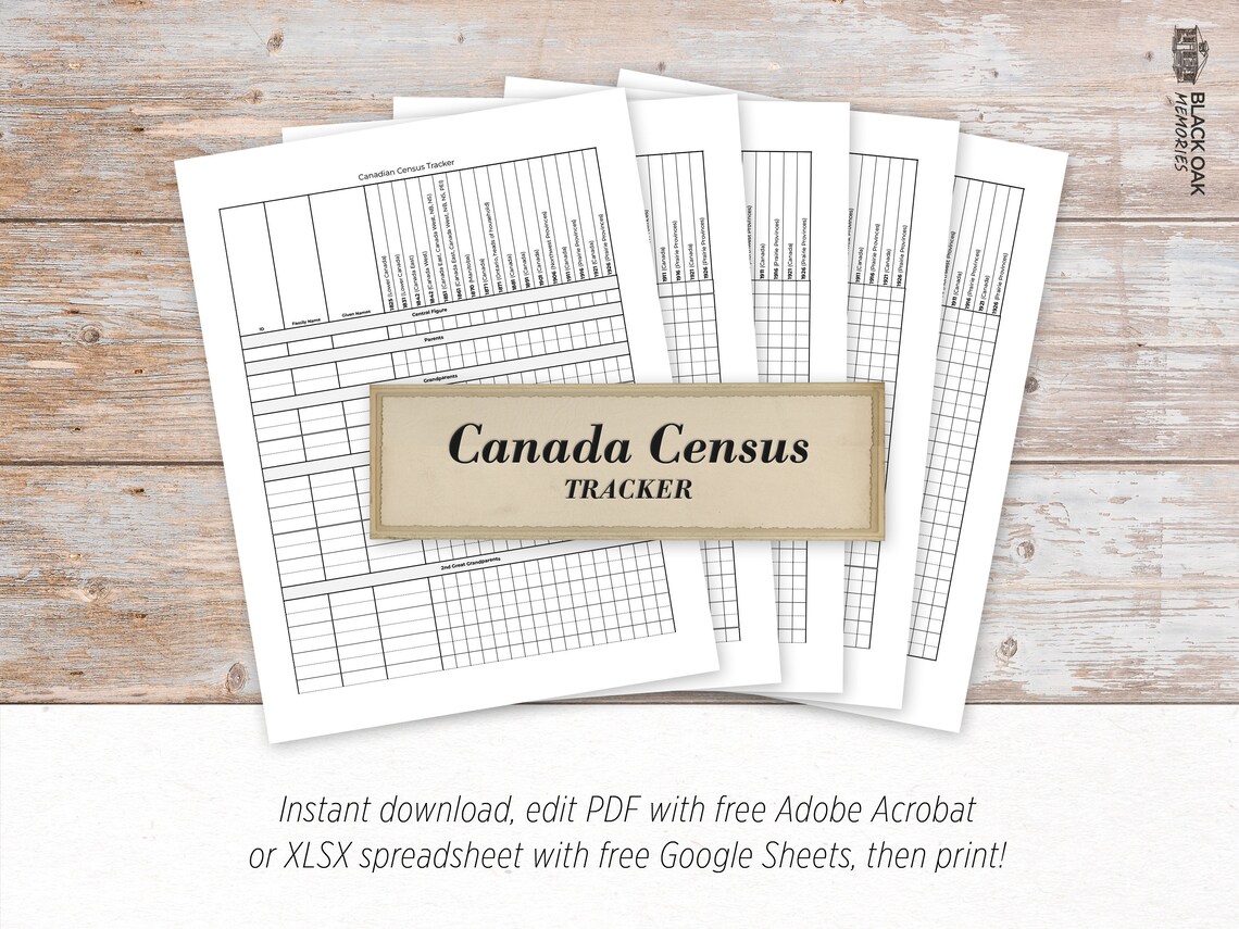 Family Tree Canada Census Tracker Digital, Printable PDF and XLSX ...