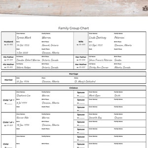 Family Group Chart - Digital, Printable, Fillable PDF and XLSX ...