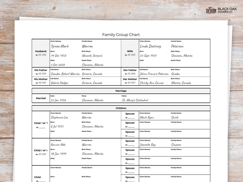 Family Group Chart - Digital, Printable, Fillable PDF and XLSX ...