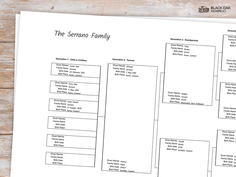 Family Tree Pedigree Chart - 4 Generations - Digital, Printable ...