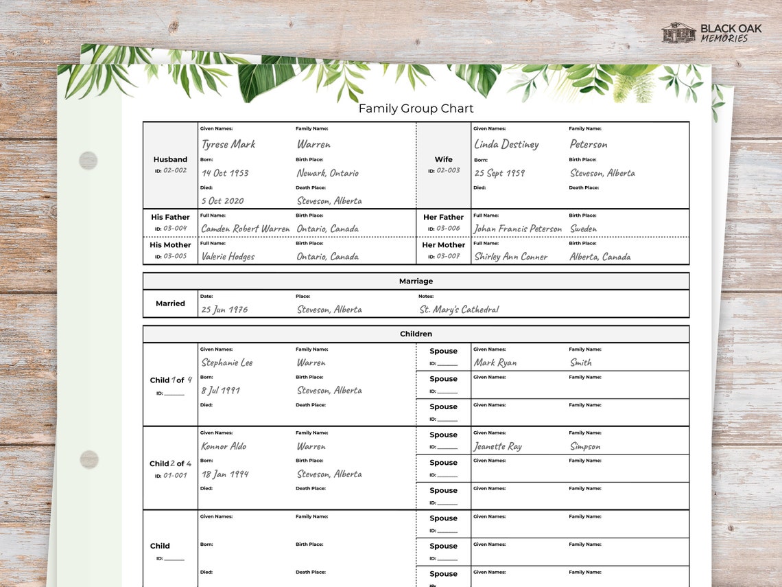 Tropical Family Group Chart Digital, Printable, Fillable PDF and XLSX ...
