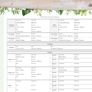 Tropical Family Group Chart - Digital, Printable, Fillable PDF and XLSX ...
