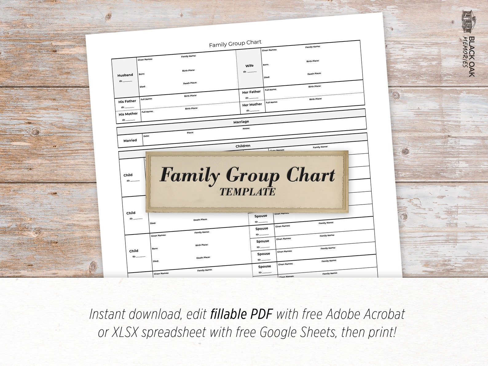 Family Group Chart - Digital, Printable, Fillable PDF and XLSX ...
